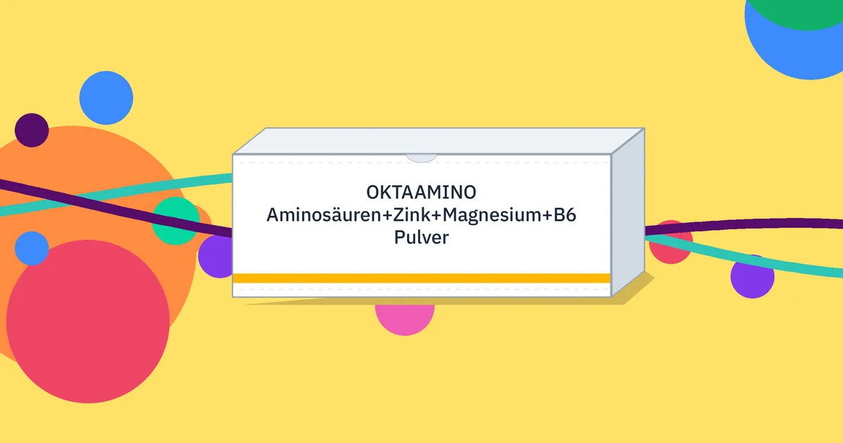 Symbolbild: Packung mit der Aufschrift OKTAAMINO Aminosäuren+Zink+Magnesium+B6 Pulver (PZN 20050454) – Verfügbarkeit und Bezug in Apotheken in Frankfurt am Main