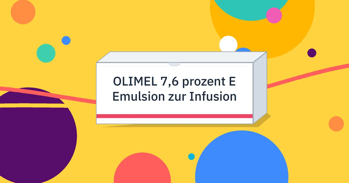 Symbolbild: Packung mit der Aufschrift OLIMEL 7,6 prozent E Emulsion zur Infusion (PZN 14438527) – Verfügbarkeit und Bezug in Apotheken in Frankfurt am Main