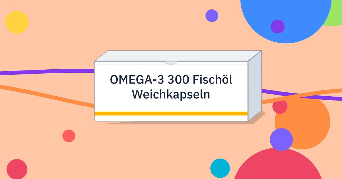 Symbolbild: Packung mit der Aufschrift OMEGA-3 300 Fischöl Weichkapseln (PZN 19054435) – Verfügbarkeit und Bezug in Apotheken in Frankfurt am Main