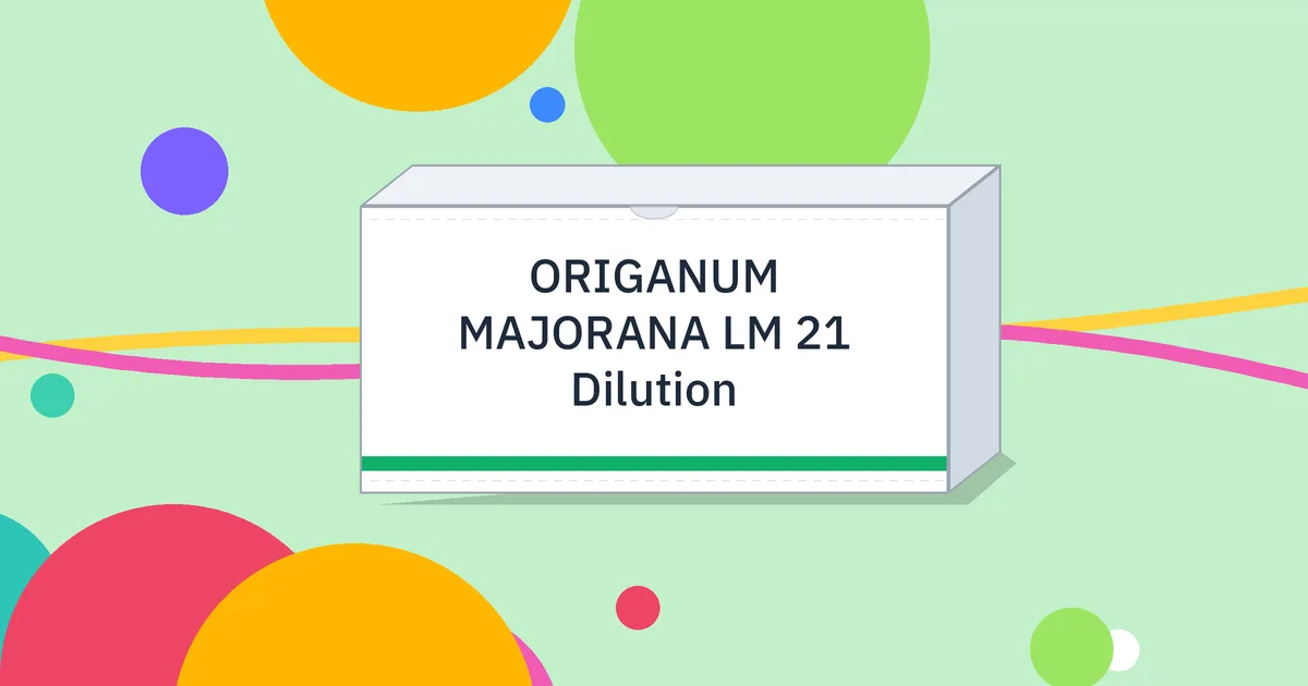 Symbolbild: Packung mit der Aufschrift ORIGANUM MAJORANA LM 21 Dilution (PZN 12972688) – Verfügbarkeit und Bezug in Apotheken in Frankfurt am Main
