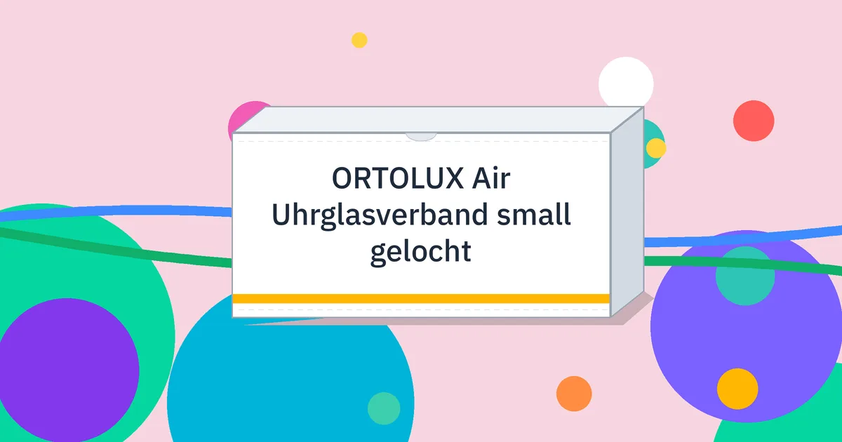 Symbolbild: Packung mit der Aufschrift ORTOLUX Air Uhrglasverband small gelocht (PZN 04511329) – Verfügbarkeit und Bezug in Apotheken in Frankfurt am Main