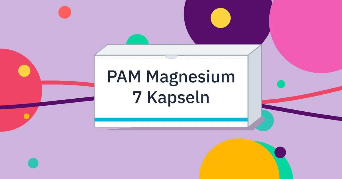 Symbolbild: Packung mit der Aufschrift PAM Magnesium 7 Kapseln (PZN 20299797) – Verfügbarkeit und Bezug in Apotheken in Frankfurt am Main