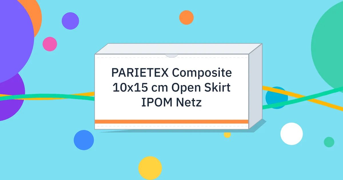 Symbolbild: Packung mit der Aufschrift PARIETEX Composite 10x15 cm Open Skirt IPOM Netz (PZN 00462427) – Verfügbarkeit und Bezug in Apotheken in Frankfurt am Main