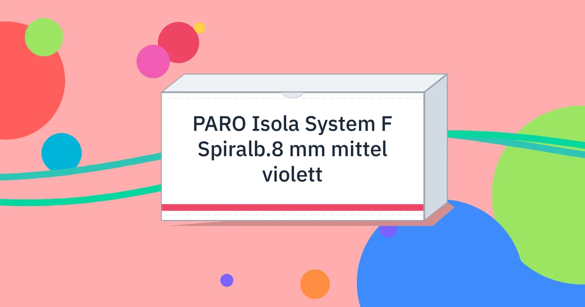 Symbolbild: Packung mit der Aufschrift PARO Isola System F Spiralb.8 mm mittel violett (PZN 01484767) – Verfügbarkeit und Bezug in Apotheken in Frankfurt am Main