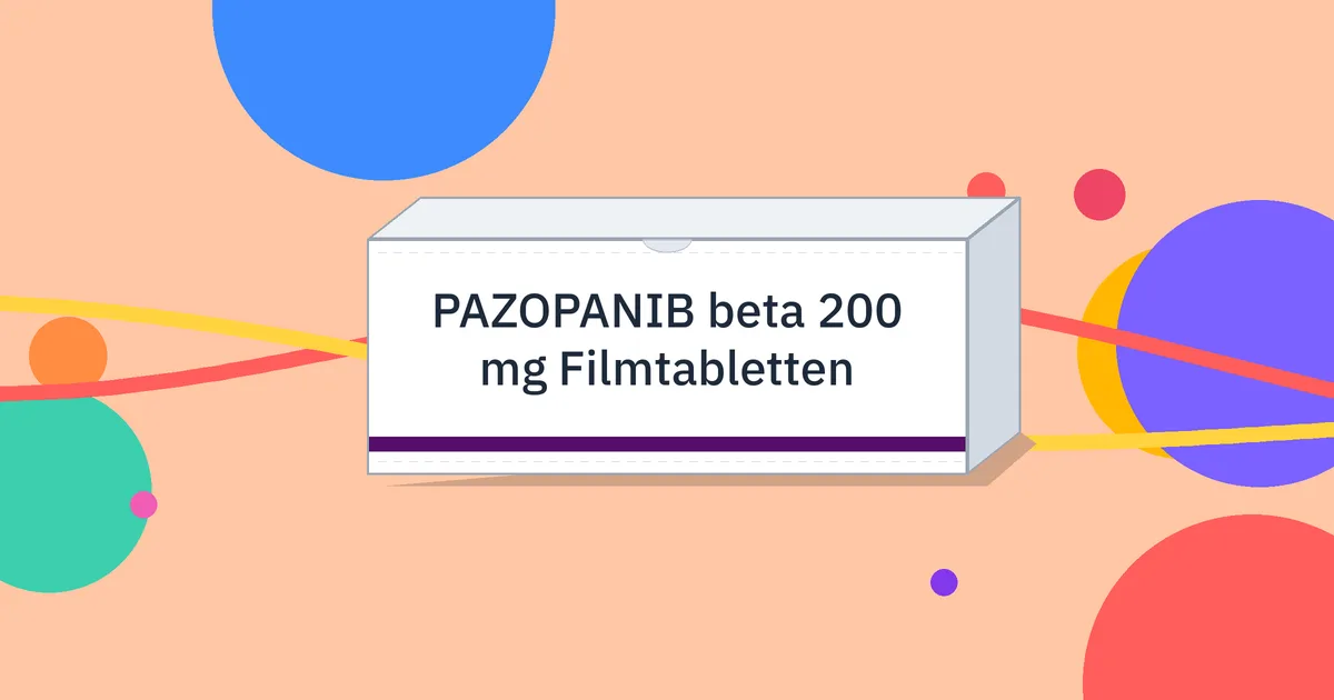 Symbolbild: Packung mit der Aufschrift PAZOPANIB beta 200 mg Filmtabletten (PZN 19182570) – Verfügbarkeit und Bezug in Apotheken in Frankfurt am Main