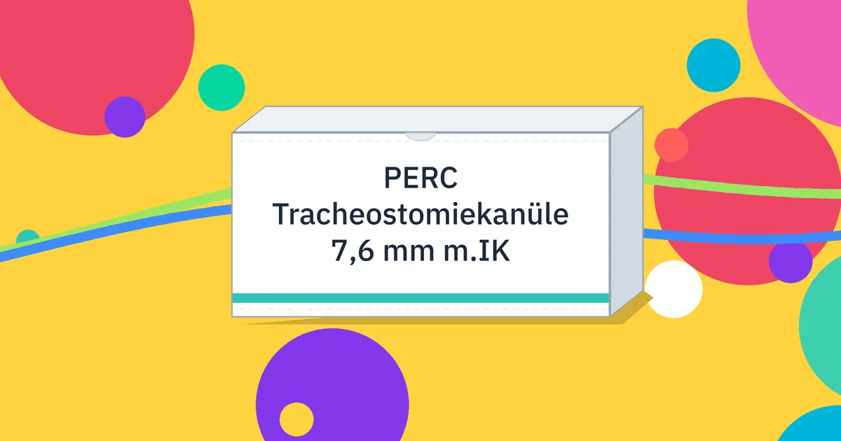 Symbolbild: Packung mit der Aufschrift PERC Tracheostomiekanüle 7,6 mm m.IK (PZN 06586308) – Verfügbarkeit und Bezug in Apotheken in Frankfurt am Main