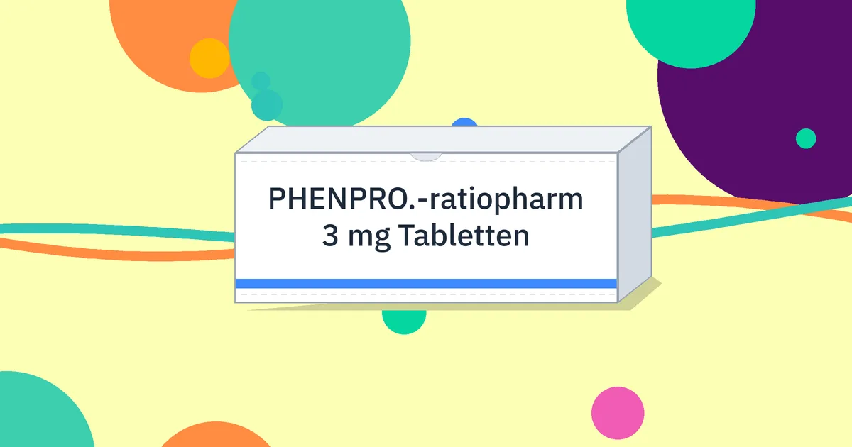 Symbolbild: Packung mit der Aufschrift PHENPRO.-ratiopharm 3 mg Tabletten (PZN 12357664) – Verfügbarkeit und Bezug in Apotheken in Frankfurt am Main