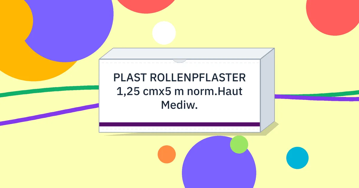 Symbolbild: Packung mit der Aufschrift PLAST ROLLENPFLASTER 1,25 cmx5 m norm.Haut Mediw. (PZN 18296923) – Verfügbarkeit und Bezug in Apotheken in Frankfurt am Main
