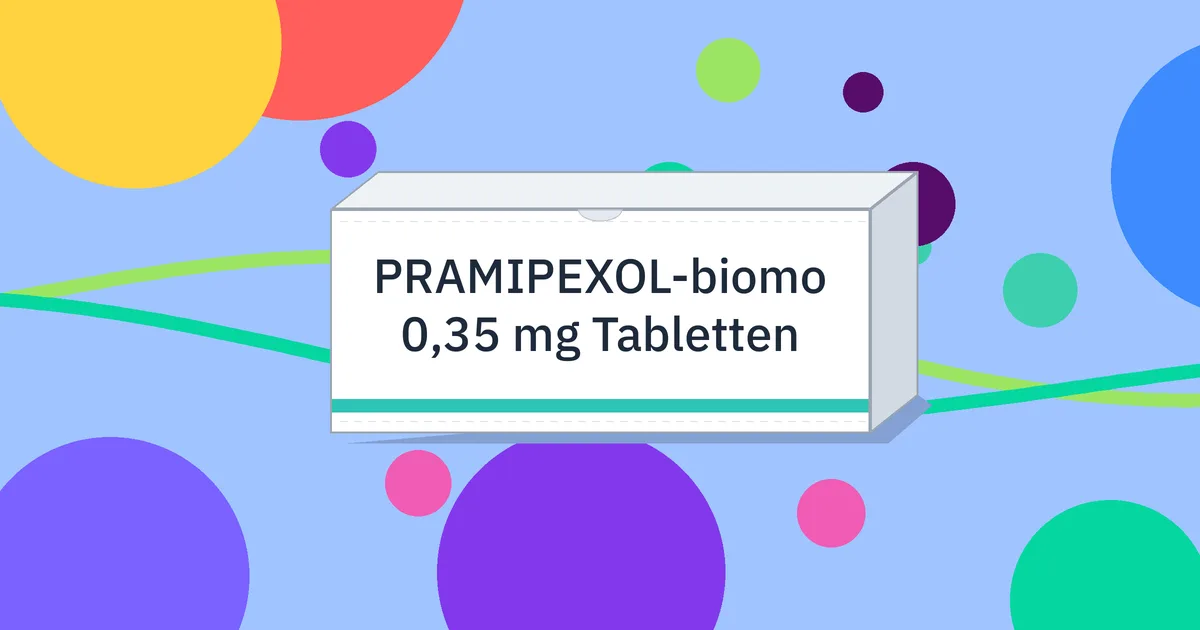 Symbolbild: Packung mit der Aufschrift PRAMIPEXOL-biomo 0,35 mg Tabletten (PZN 07519478) – Verfügbarkeit und Bezug in Apotheken in Frankfurt am Main