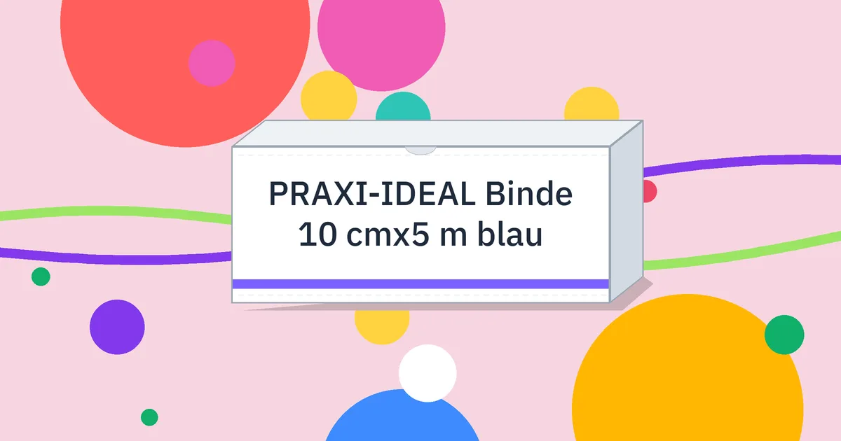 Symbolbild: Packung mit der Aufschrift PRAXI-IDEAL Binde 10 cmx5 m blau (PZN 12826751) – Verfügbarkeit und Bezug in Apotheken in Frankfurt am Main