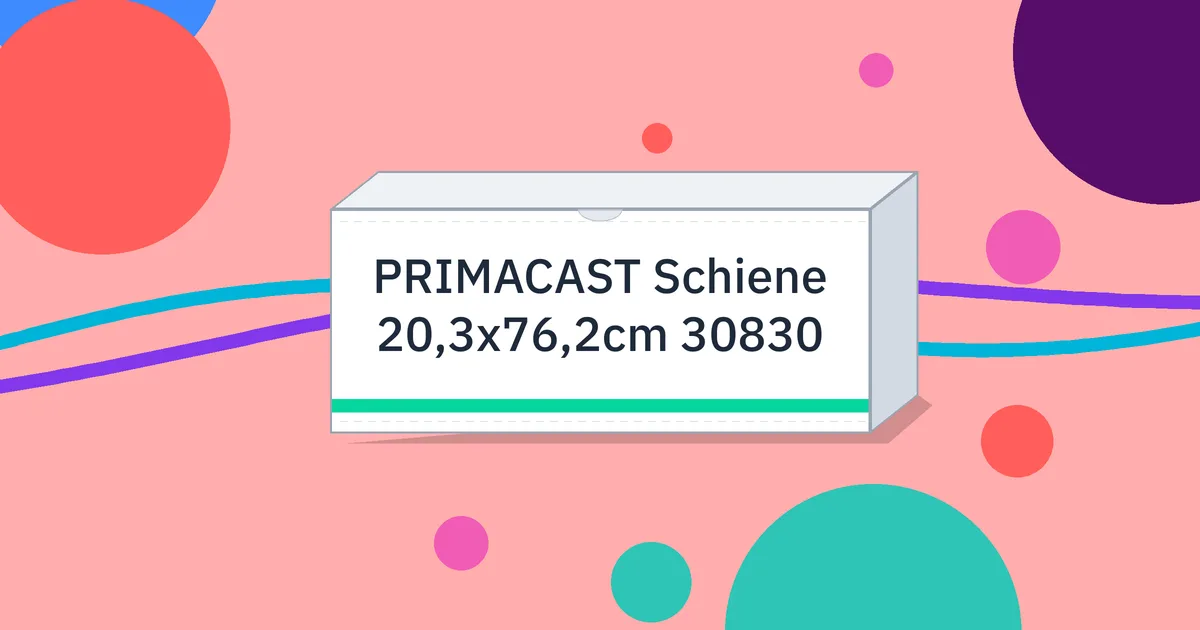 Symbolbild: Packung mit der Aufschrift PRIMACAST Schiene 20,3x76,2cm 30830 (PZN 00666288) – Verfügbarkeit und Bezug in Apotheken in Frankfurt am Main