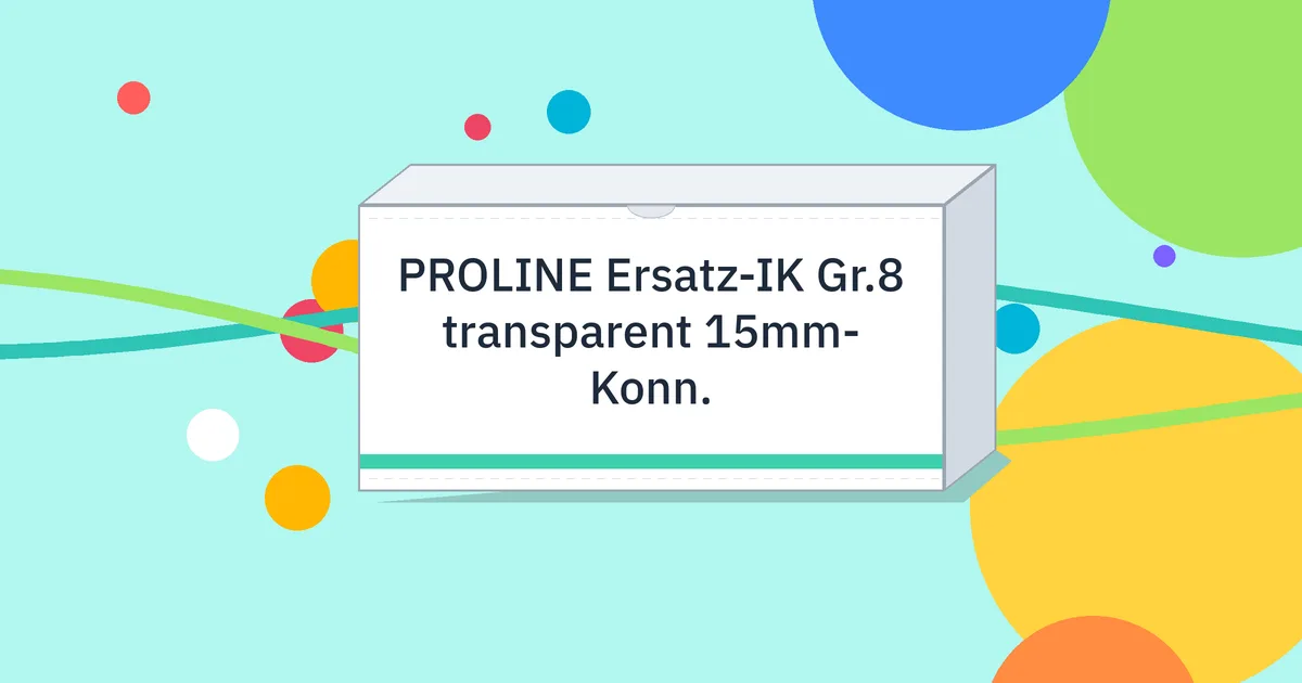 Symbolbild: Packung mit der Aufschrift PROLINE Ersatz-IK Gr.8 transparent 15mm-Konn. (PZN 18782606) – Verfügbarkeit und Bezug in Apotheken in Frankfurt am Main
