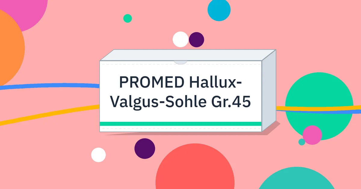 Symbolbild: Packung mit der Aufschrift PROMED Hallux-Valgus-Sohle Gr.45 (PZN 07297428) – Verfügbarkeit und Bezug in Apotheken in Frankfurt am Main