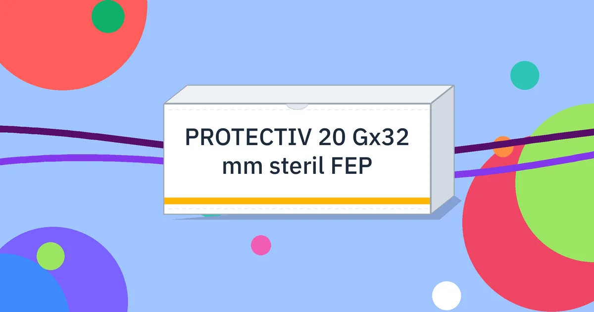 Symbolbild: Packung mit der Aufschrift PROTECTIV 20 Gx32 mm steril FEP (PZN 09104391) – Verfügbarkeit und Bezug in Apotheken in Frankfurt am Main