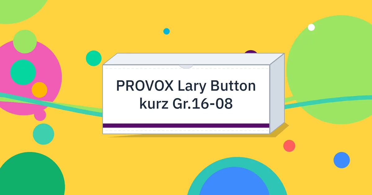 Symbolbild: Packung mit der Aufschrift PROVOX Lary Button kurz Gr.16-08 (PZN 06996130) – Verfügbarkeit und Bezug in Apotheken in Frankfurt am Main