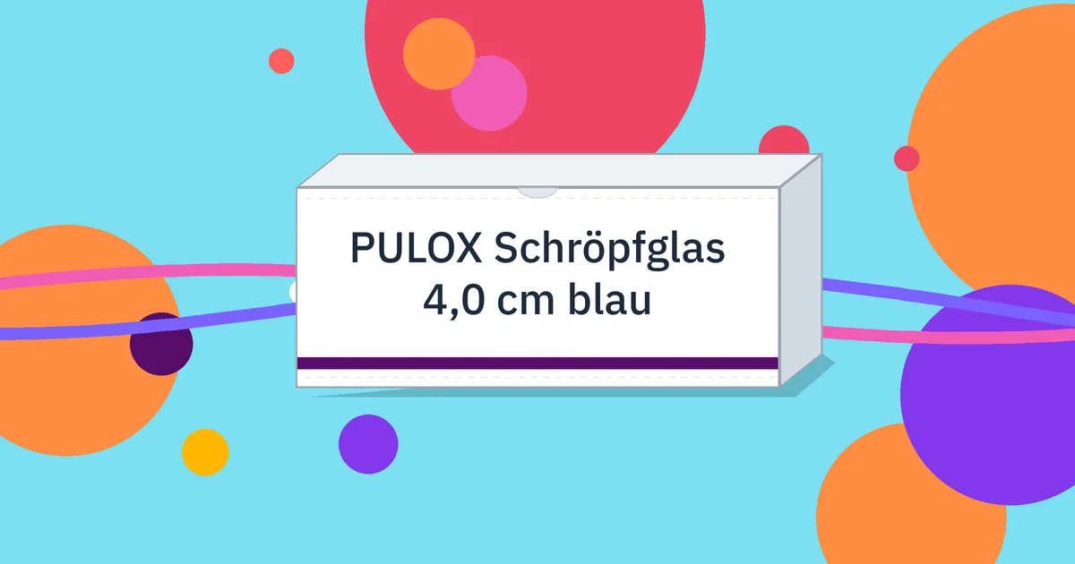 Symbolbild: Packung mit der Aufschrift PULOX Schröpfglas 4,0 cm blau (PZN 11675675) – Verfügbarkeit und Bezug in Apotheken in Frankfurt am Main