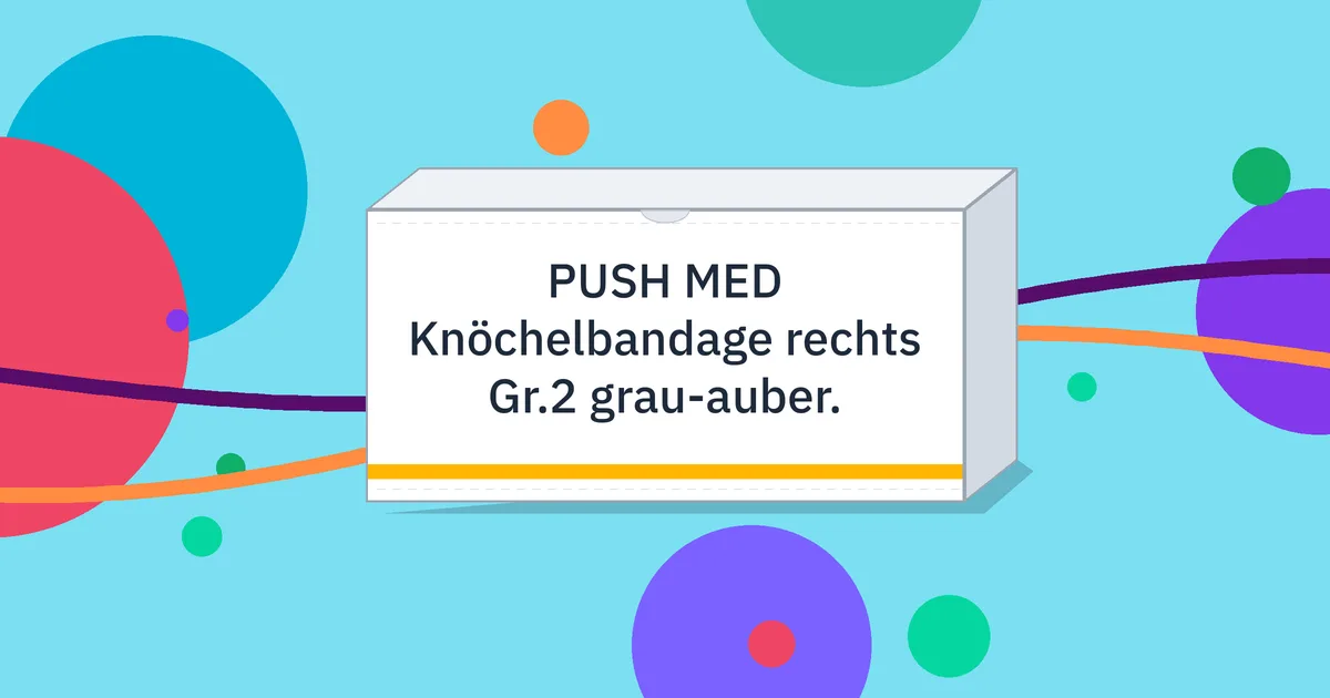 Symbolbild: Packung mit der Aufschrift PUSH MED Knöchelbandage rechts Gr.2 grau-auber. (PZN 04856703) – Verfügbarkeit und Bezug in Apotheken in Frankfurt am Main