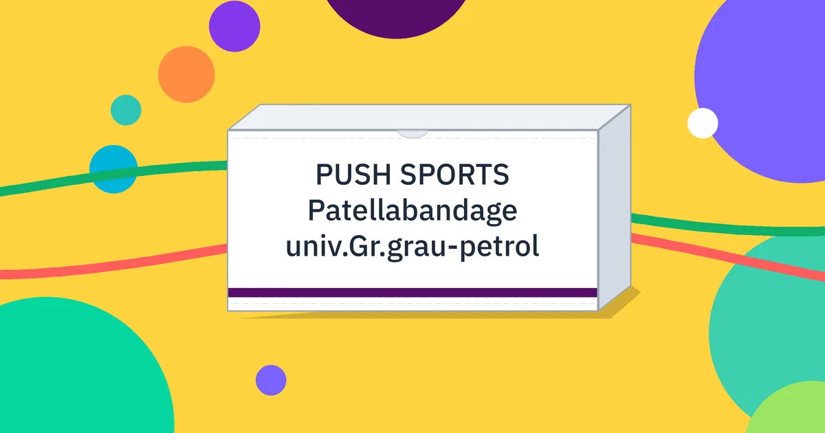 Symbolbild: Packung mit der Aufschrift PUSH SPORTS Patellabandage univ.Gr.grau-petrol (PZN 13821626) – Verfügbarkeit und Bezug in Apotheken in Frankfurt am Main