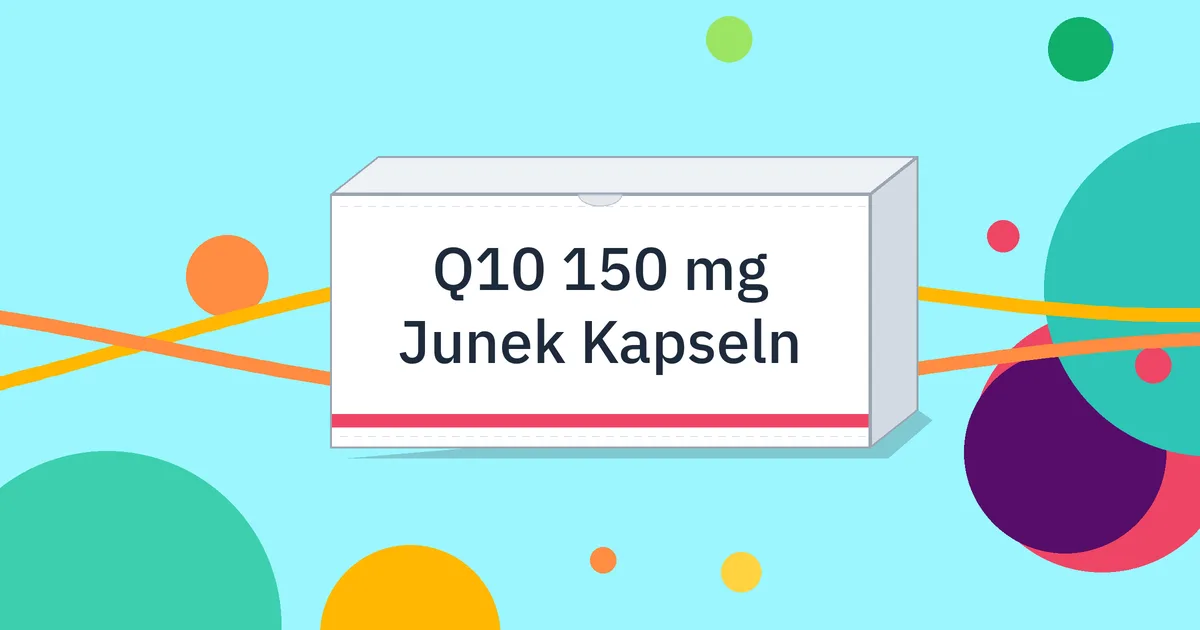Symbolbild: Packung mit der Aufschrift Q10 150 mg Junek Kapseln (PZN 09720612) – Verfügbarkeit und Bezug in Apotheken in Frankfurt am Main