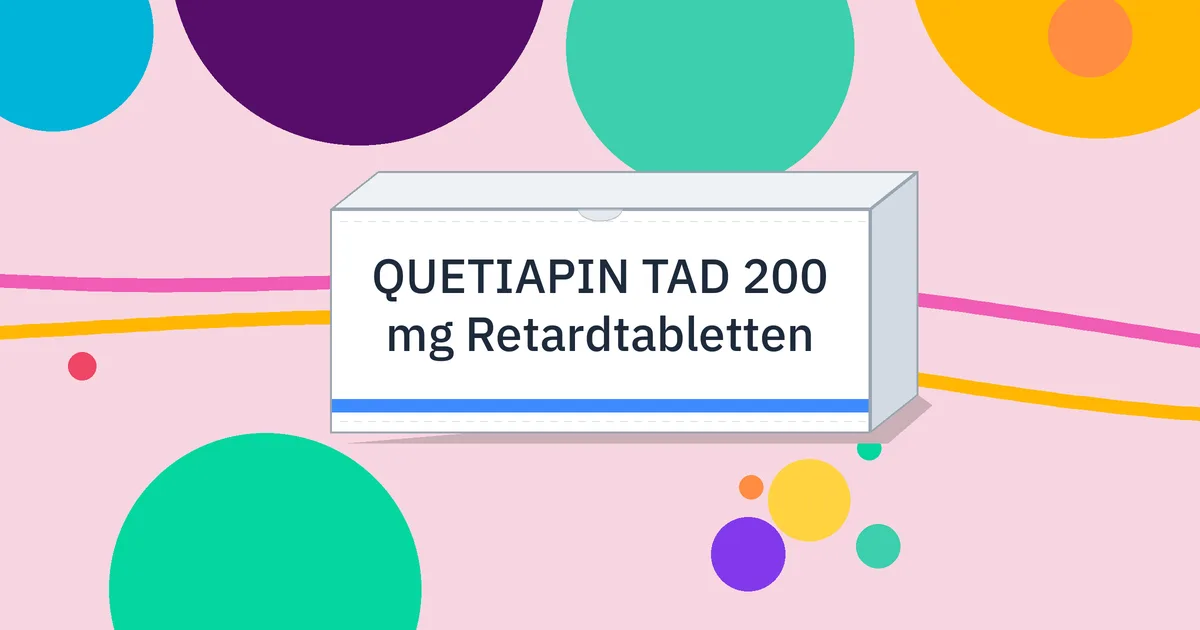 Symbolbild: Packung mit der Aufschrift QUETIAPIN TAD 200 mg Retardtabletten (PZN 13513646) – Verfügbarkeit und Bezug in Apotheken in Frankfurt am Main