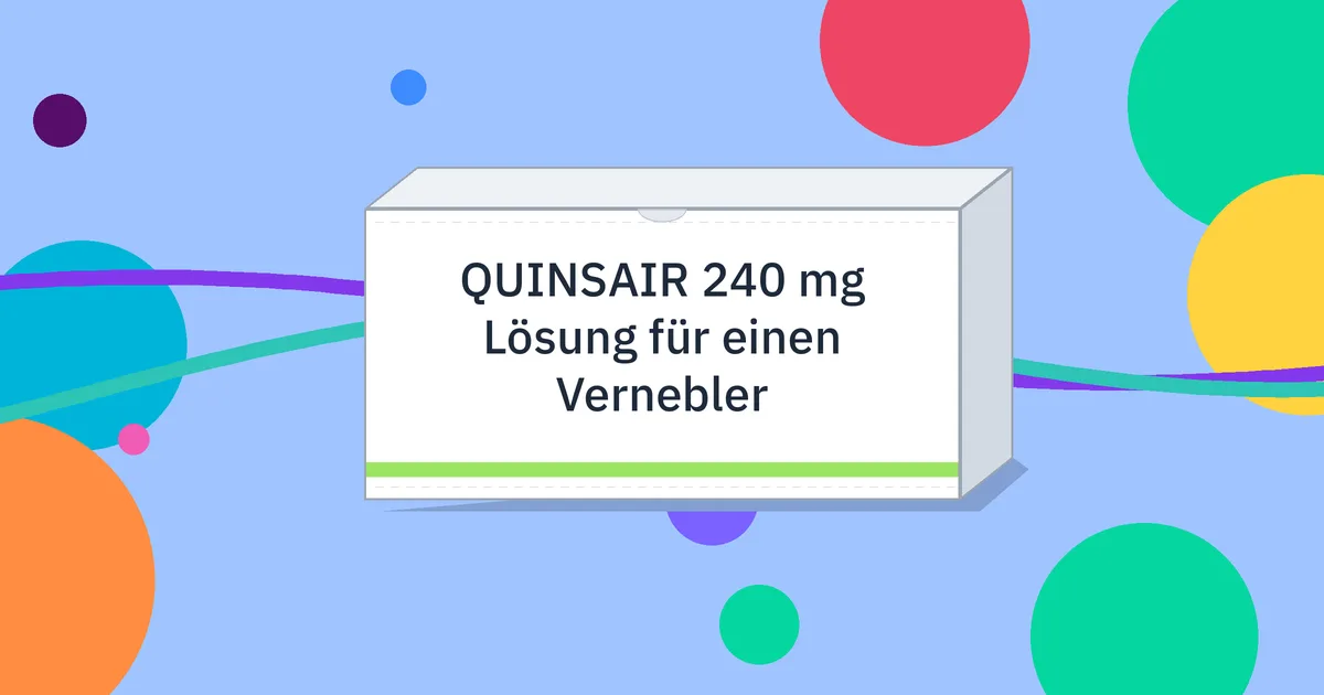 Symbolbild: Packung mit der Aufschrift QUINSAIR 240 mg Lösung für einen Vernebler (PZN 16133890) – Verfügbarkeit und Bezug in Apotheken in Frankfurt am Main