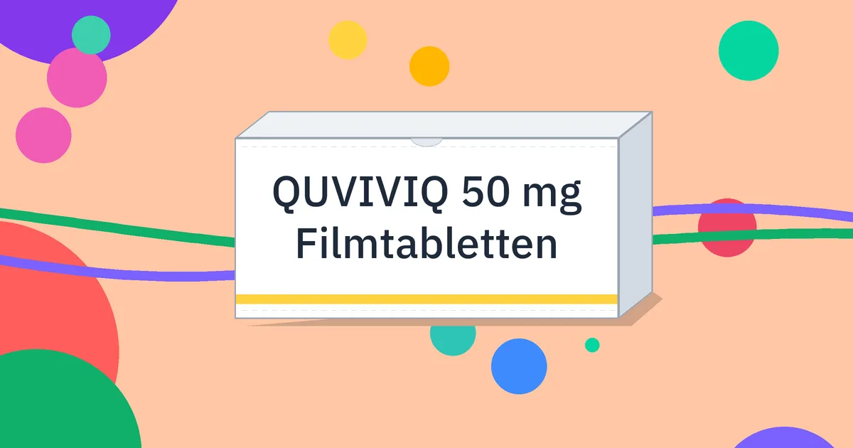 Symbolbild: Packung mit der Aufschrift QUVIVIQ 50 mg Filmtabletten (PZN 18113124) – Verfügbarkeit und Bezug in Apotheken in Frankfurt am Main