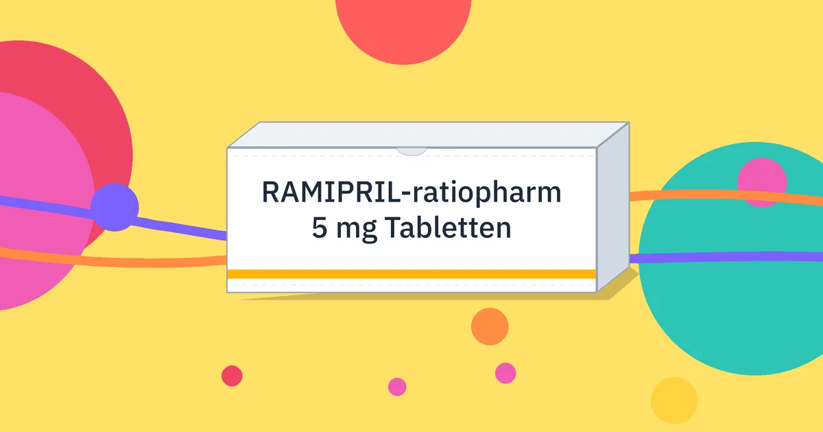 Symbolbild: Packung mit der Aufschrift RAMIPRIL-ratiopharm 5 mg Tabletten (PZN 02223945) – Verfügbarkeit und Bezug in Apotheken in Frankfurt am Main