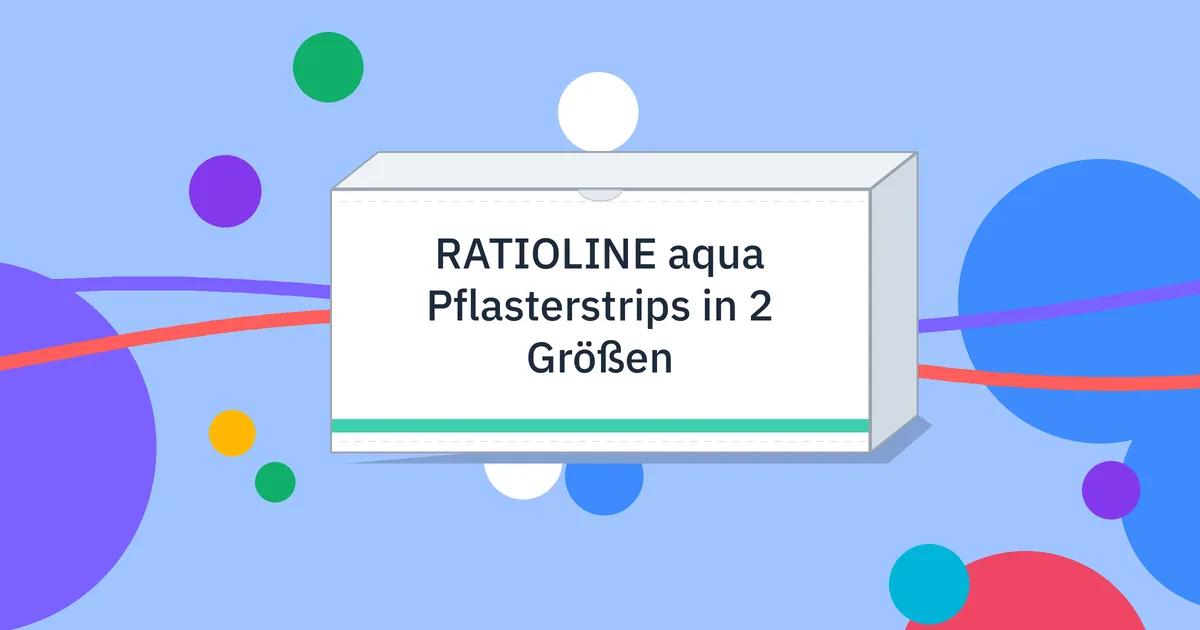 Symbolbild: Packung mit der Aufschrift RATIOLINE aqua Pflasterstrips in 2 Größen (PZN 18032414) – Verfügbarkeit und Bezug in Apotheken in Frankfurt am Main