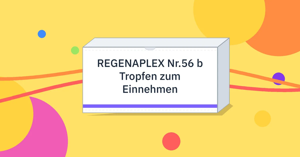 Symbolbild: Packung mit der Aufschrift REGENAPLEX Nr.56 b Tropfen zum Einnehmen (PZN 03903524) – Verfügbarkeit und Bezug in Apotheken in Frankfurt am Main