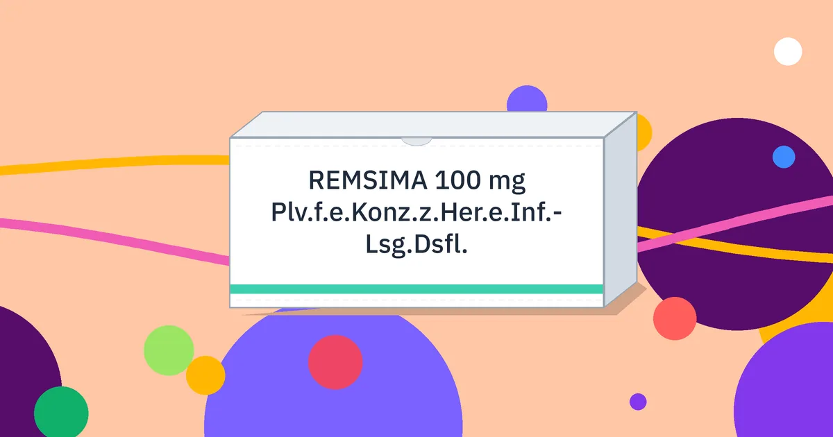 Symbolbild: Packung mit der Aufschrift REMSIMA 100 mg Plv.f.e.Konz.z.Her.e.Inf.-Lsg.Dsfl. (PZN 11027976) – Verfügbarkeit und Bezug in Apotheken in Frankfurt am Main