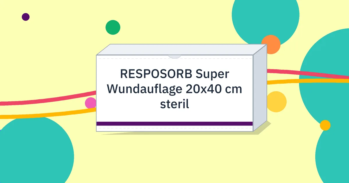 Symbolbild: Packung mit der Aufschrift RESPOSORB Super Wundauflage 20x40 cm steril (PZN 20846650) – Verfügbarkeit und Bezug in Apotheken in Frankfurt am Main