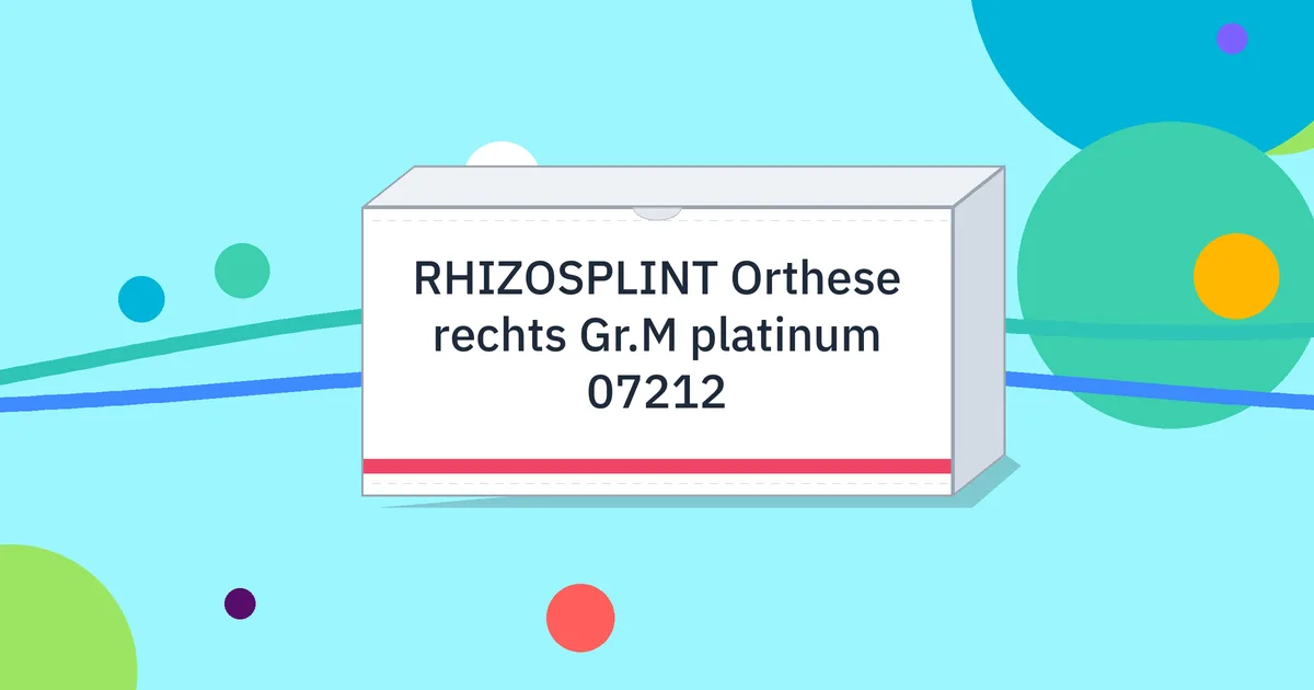 Symbolbild: Packung mit der Aufschrift RHIZOSPLINT Orthese rechts Gr.M platinum 07212 (PZN 19384724) – Verfügbarkeit und Bezug in Apotheken in Frankfurt am Main