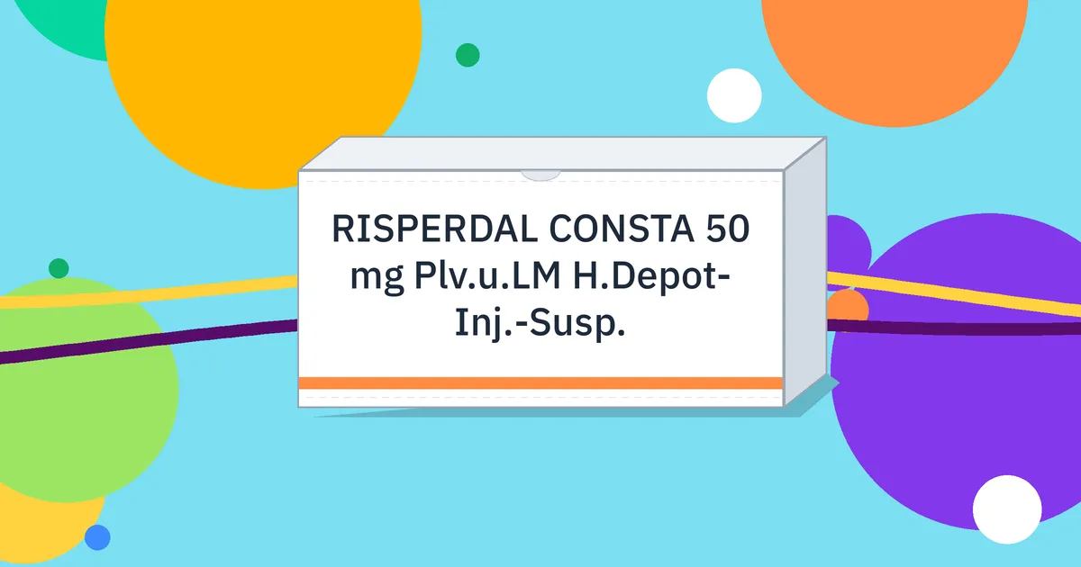 Symbolbild: Packung mit der Aufschrift RISPERDAL CONSTA 50 mg Plv.u.LM H.Depot-Inj.-Susp. (PZN 02481009) – Verfügbarkeit und Bezug in Apotheken in Frankfurt am Main