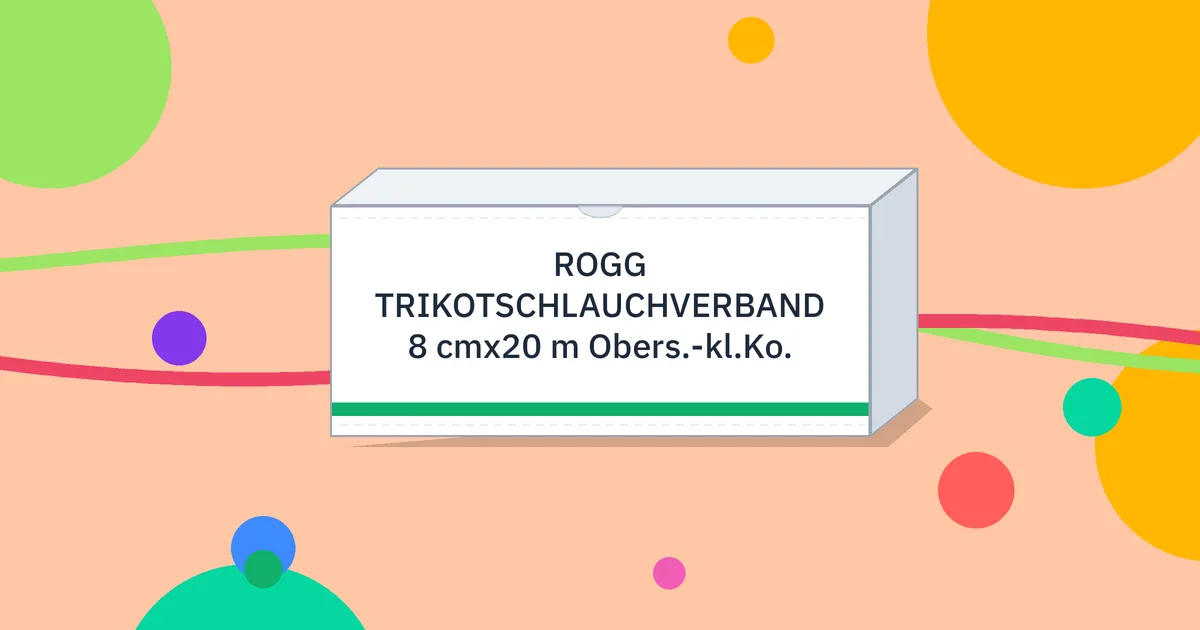Symbolbild: Packung mit der Aufschrift ROGG TRIKOTSCHLAUCHVERBAND 8 cmx20 m Obers.-kl.Ko. (PZN 04976264) – Verfügbarkeit und Bezug in Apotheken in Frankfurt am Main