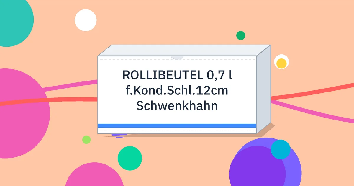 Symbolbild: Packung mit der Aufschrift ROLLIBEUTEL 0,7 l f.Kond.Schl.12cm Schwenkhahn (PZN 06095007) – Verfügbarkeit und Bezug in Apotheken in Frankfurt am Main