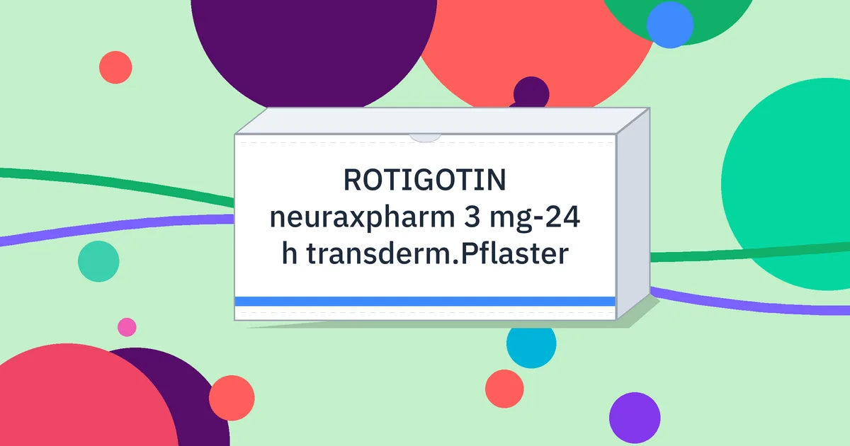 Symbolbild: Packung mit der Aufschrift ROTIGOTIN neuraxpharm 3 mg-24 h transderm.Pflaster (PZN 18369800) – Verfügbarkeit und Bezug in Apotheken in Frankfurt am Main