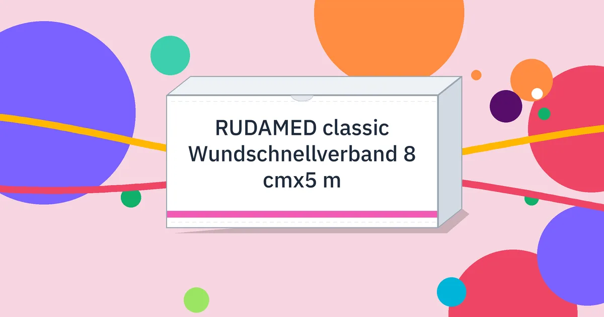 Symbolbild: Packung mit der Aufschrift RUDAMED classic Wundschnellverband 8 cmx5 m (PZN 07292075) – Verfügbarkeit und Bezug in Apotheken in Frankfurt am Main
