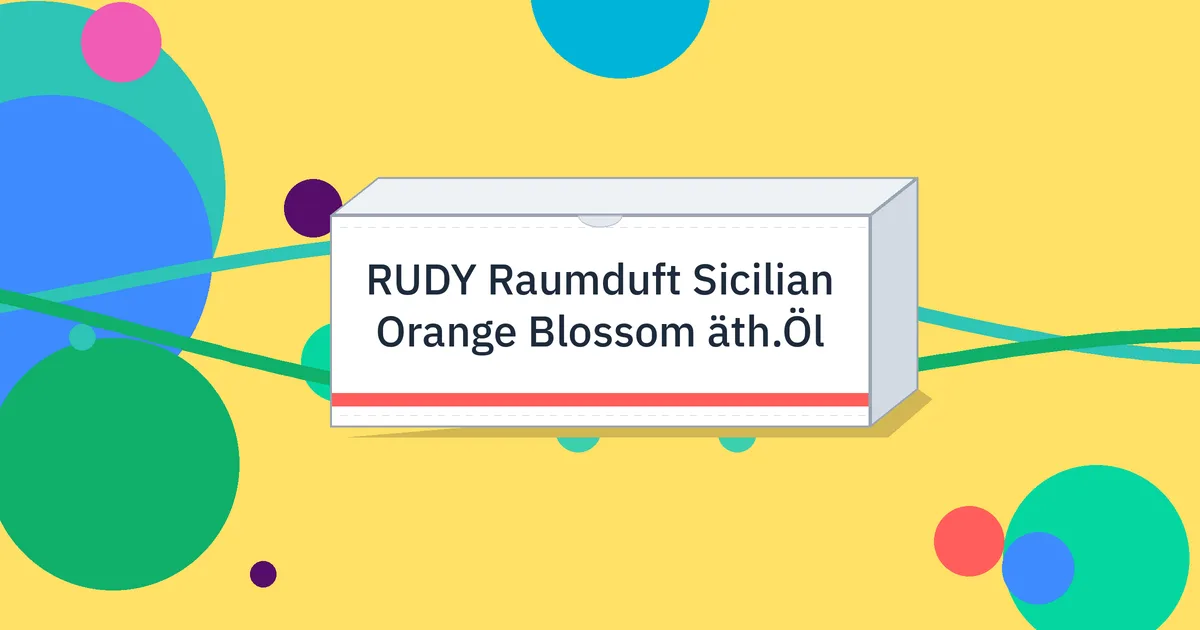 Symbolbild: Packung mit der Aufschrift RUDY Raumduft Sicilian Orange Blossom äth.Öl (PZN 19483975) – Verfügbarkeit und Bezug in Apotheken in Frankfurt am Main