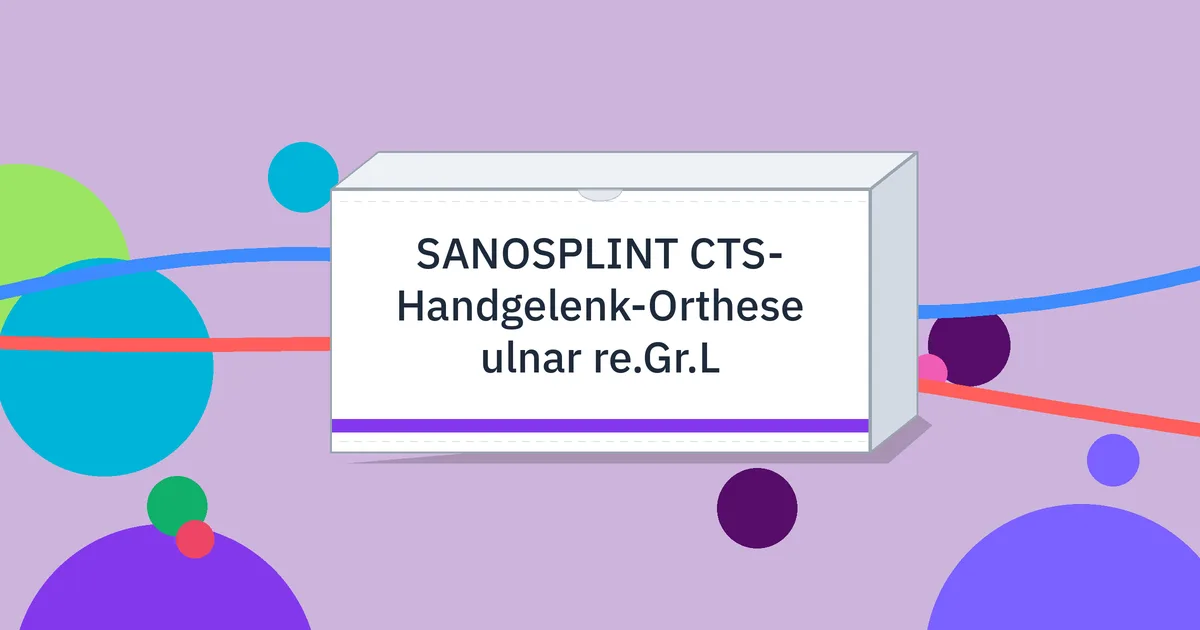 Symbolbild: Packung mit der Aufschrift SANOSPLINT CTS-Handgelenk-Orthese ulnar re.Gr.L (PZN 11281120) – Verfügbarkeit und Bezug in Apotheken in Frankfurt am Main