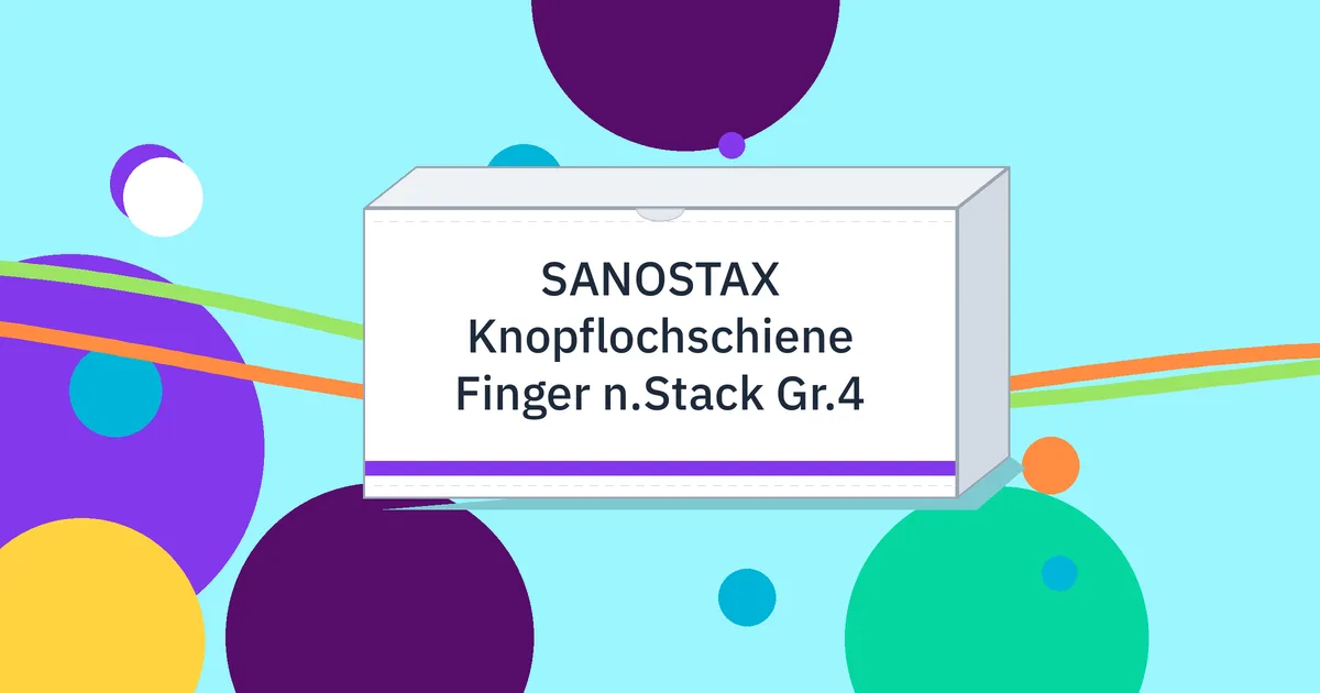 Symbolbild: Packung mit der Aufschrift SANOSTAX Knopflochschiene Finger n.Stack Gr.4 (PZN 16000060) – Verfügbarkeit und Bezug in Apotheken in Frankfurt am Main