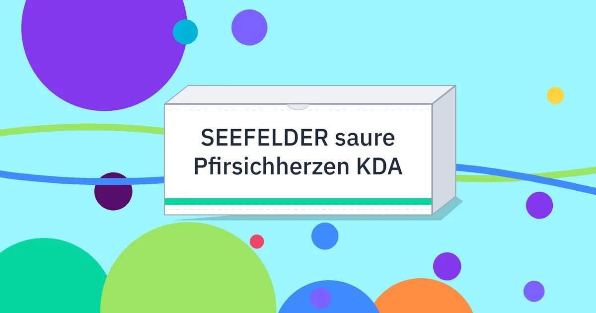 Symbolbild: Packung mit der Aufschrift SEEFELDER saure Pfirsichherzen KDA (PZN 08920935) – Verfügbarkeit und Bezug in Apotheken in Frankfurt am Main