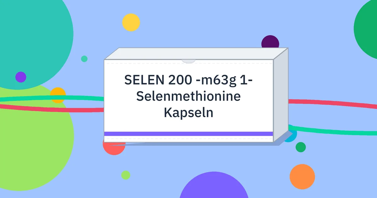 Symbolbild: Packung mit der Aufschrift SELEN 200 -m63g 1-Selenmethionine Kapseln (PZN 00109694) – Verfügbarkeit und Bezug in Apotheken in Frankfurt am Main