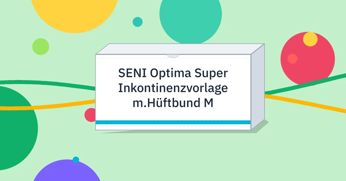 Symbolbild: Packung mit der Aufschrift SENI Optima Super Inkontinenzvorlage m.Hüftbund M (PZN 14299965) – Verfügbarkeit und Bezug in Apotheken in Frankfurt am Main