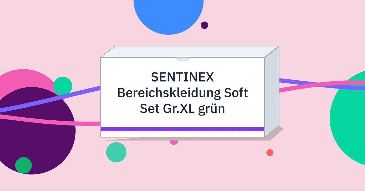 Symbolbild: Packung mit der Aufschrift SENTINEX Bereichskleidung Soft Set Gr.XL grün (PZN 09737535) – Verfügbarkeit und Bezug in Apotheken in Frankfurt am Main