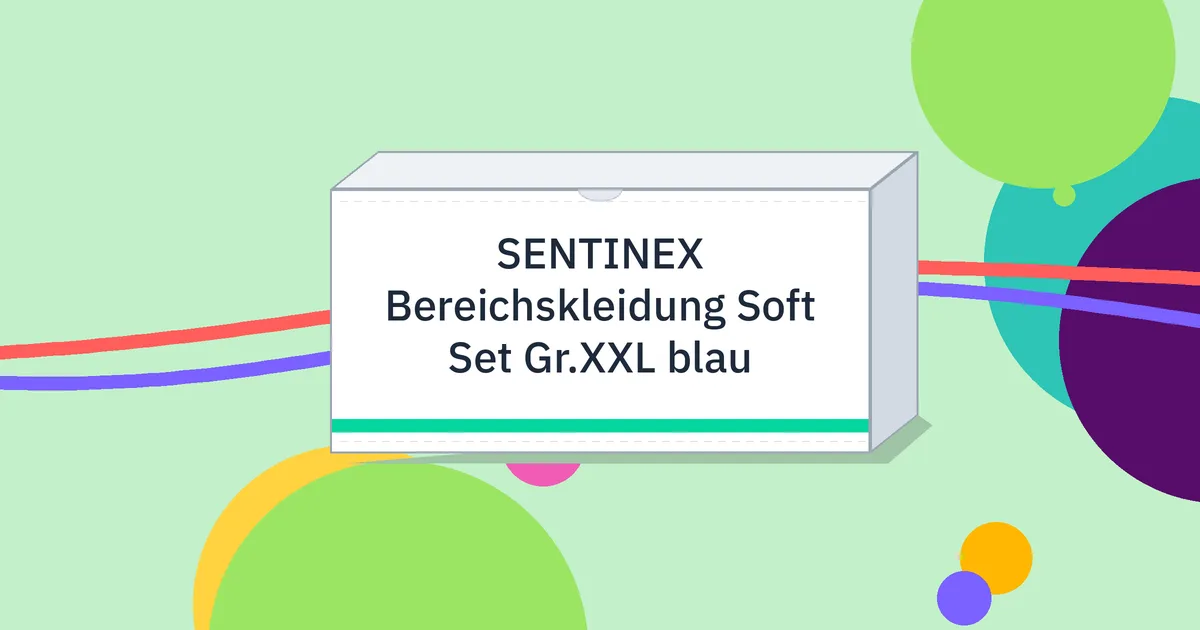 Symbolbild: Packung mit der Aufschrift SENTINEX Bereichskleidung Soft Set Gr.XXL blau (PZN 09737601) – Verfügbarkeit und Bezug in Apotheken in Frankfurt am Main