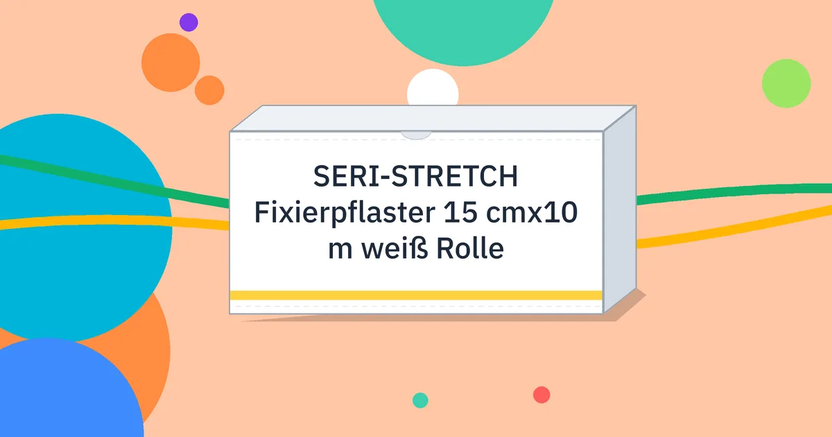 Symbolbild: Packung mit der Aufschrift SERI-STRETCH Fixierpflaster 15 cmx10 m weiß Rolle (PZN 14444829) – Verfügbarkeit und Bezug in Apotheken in Frankfurt am Main