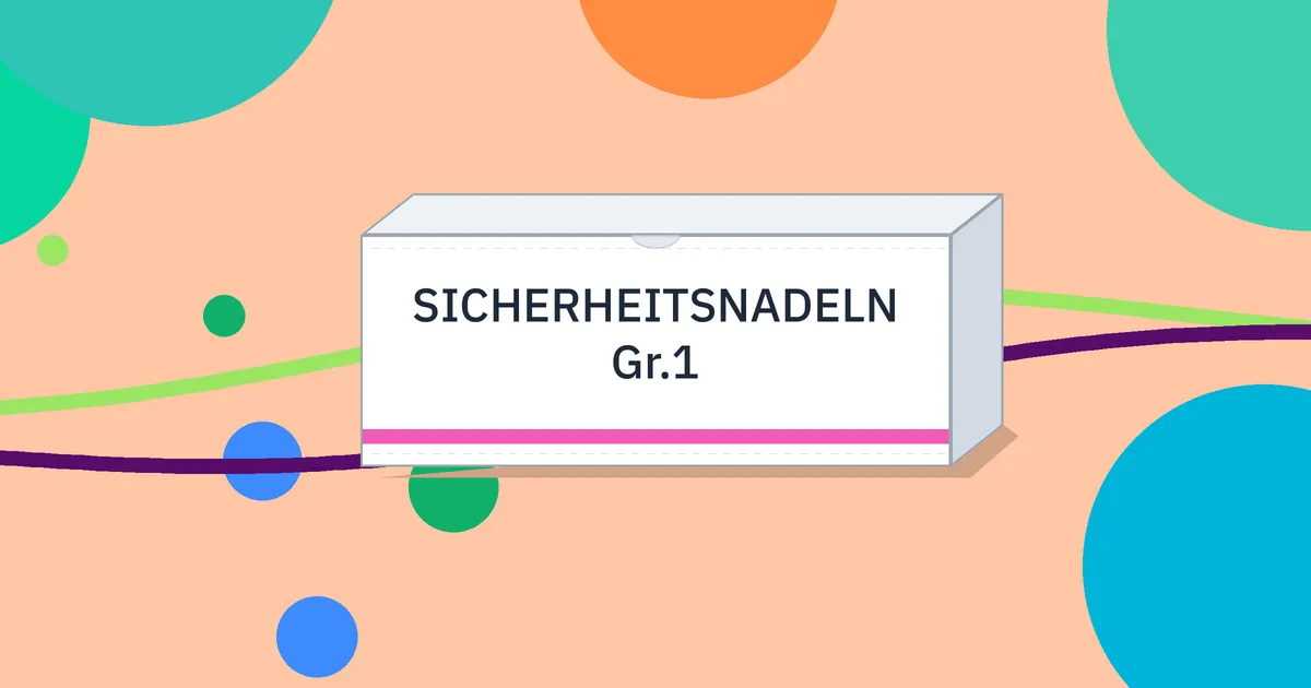 Symbolbild: Packung mit der Aufschrift SICHERHEITSNADELN Gr.1 (PZN 01997432) – Verfügbarkeit und Bezug in Apotheken in Frankfurt am Main