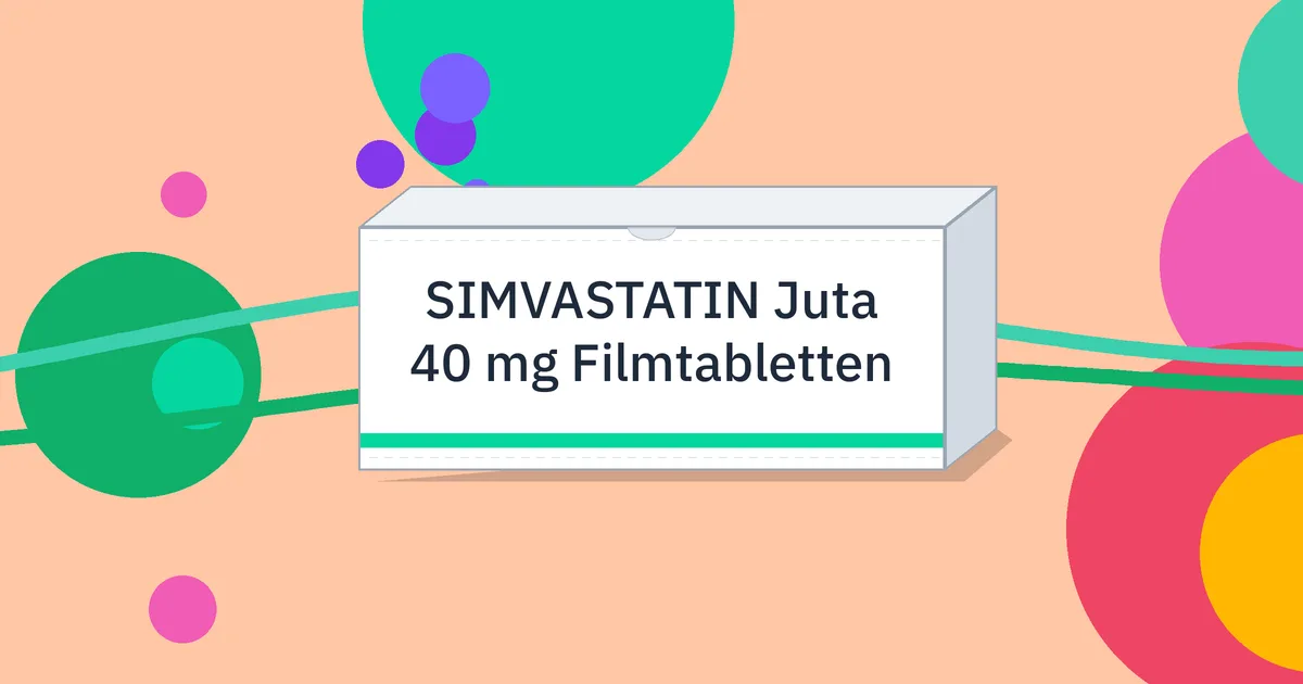 Symbolbild: Packung mit der Aufschrift SIMVASTATIN Juta 40 mg Filmtabletten (PZN 18029665) – Verfügbarkeit und Bezug in Apotheken in Frankfurt am Main