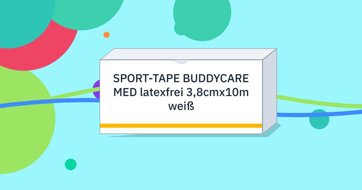 Symbolbild: Packung mit der Aufschrift SPORT-TAPE BUDDYCARE MED latexfrei 3,8cmx10m weiß (PZN 19169753) – Verfügbarkeit und Bezug in Apotheken in Frankfurt am Main