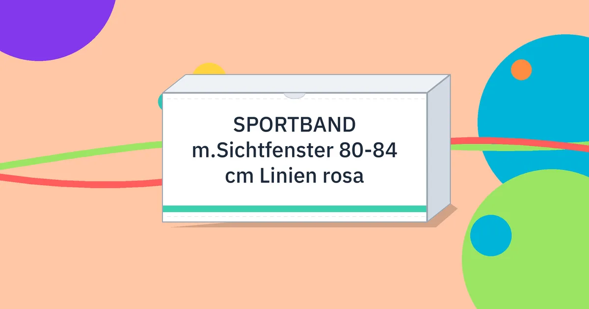Symbolbild: Packung mit der Aufschrift SPORTBAND m.Sichtfenster 80-84 cm Linien rosa (PZN 17837475) – Verfügbarkeit und Bezug in Apotheken in Frankfurt am Main